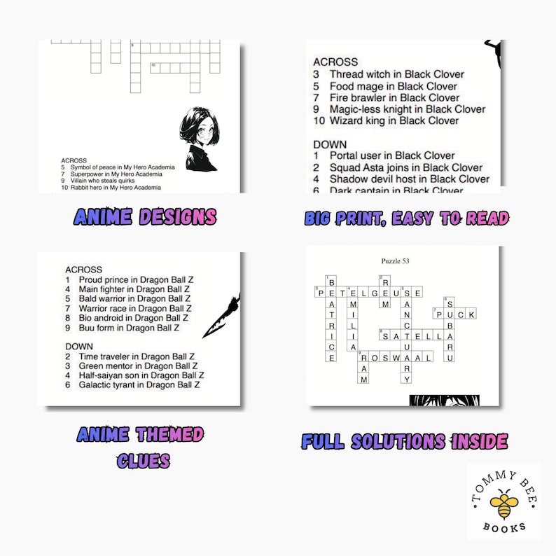 Anime Crossword Printable – 60 Puzzles PDF | Manga Fan Brain Games ...