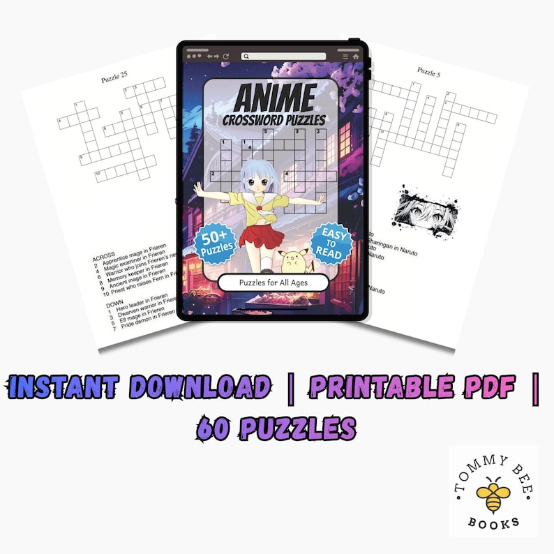 Anime Crossword Printable – 60 Puzzles PDF | Manga Fan Brain Games ...