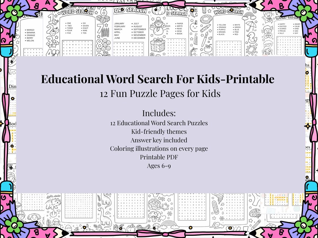 Educational Word Search Puzzles for Kids | 12 Learning Activities ...