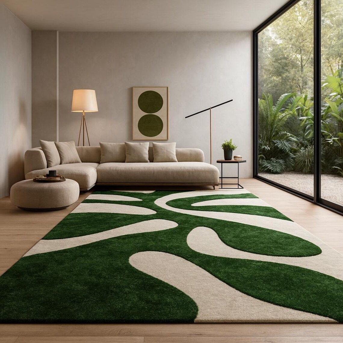Green Organic Tufted Rug | Modern Pattern Area Carpet - Etsy