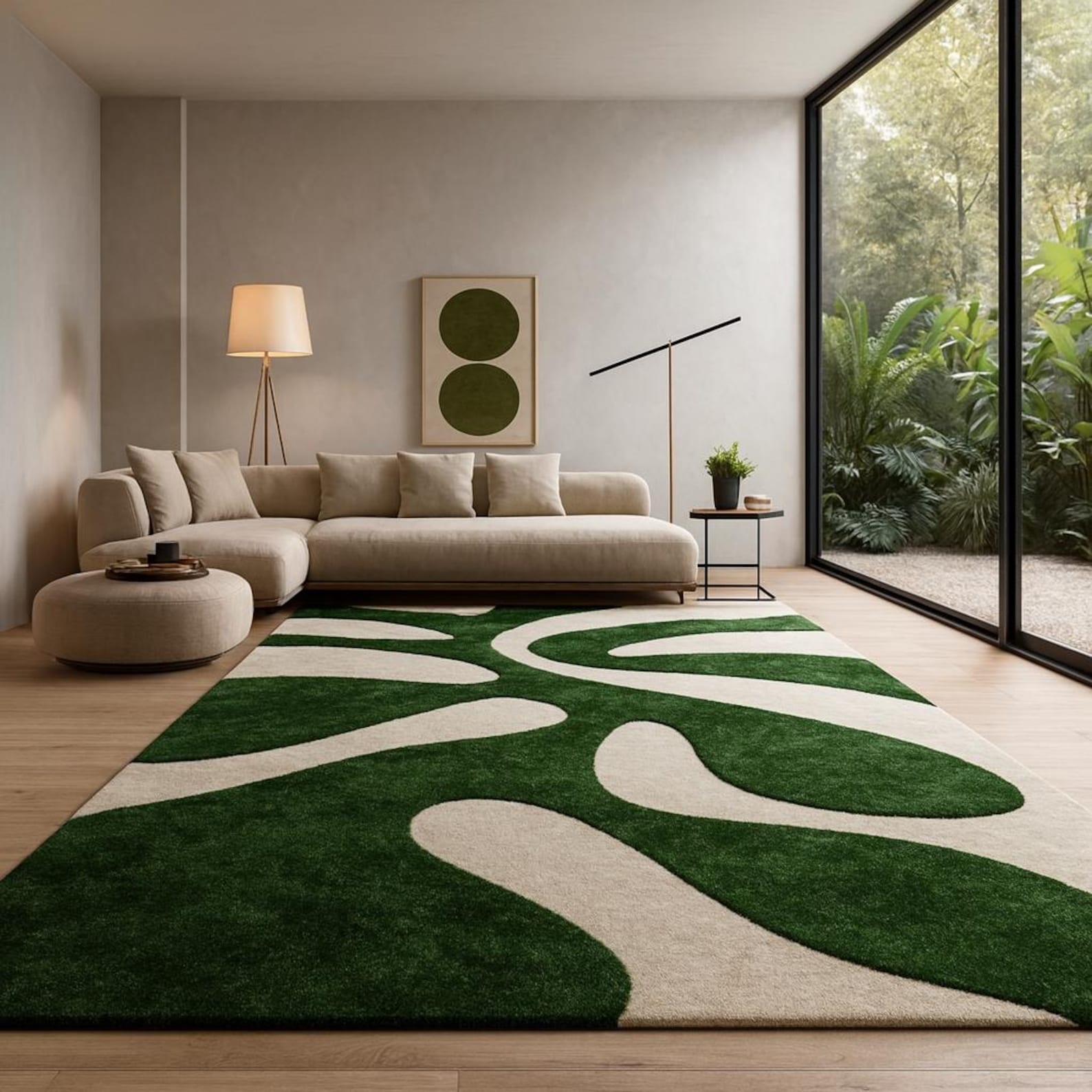 Green Organic Tufted Rug | Modern Pattern Area Carpet - Etsy