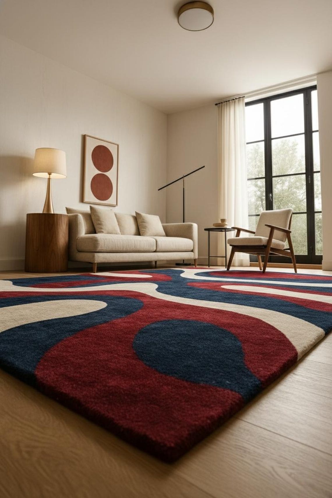Navy and Red Tufted Rug | Modern Abstract Area Carpet - Etsy