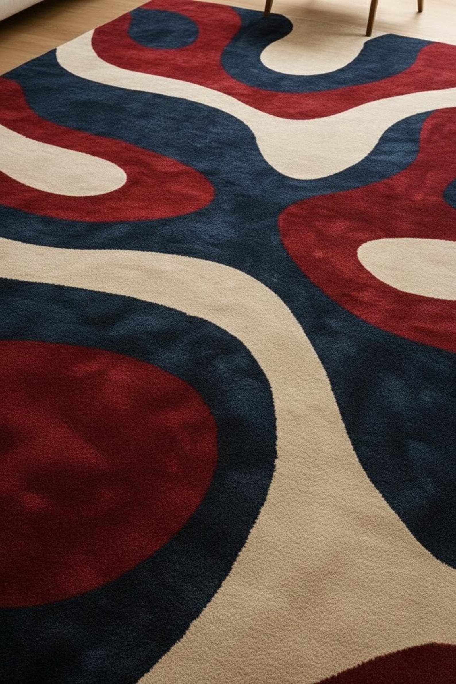Navy and Red Tufted Rug | Modern Abstract Area Carpet - Etsy