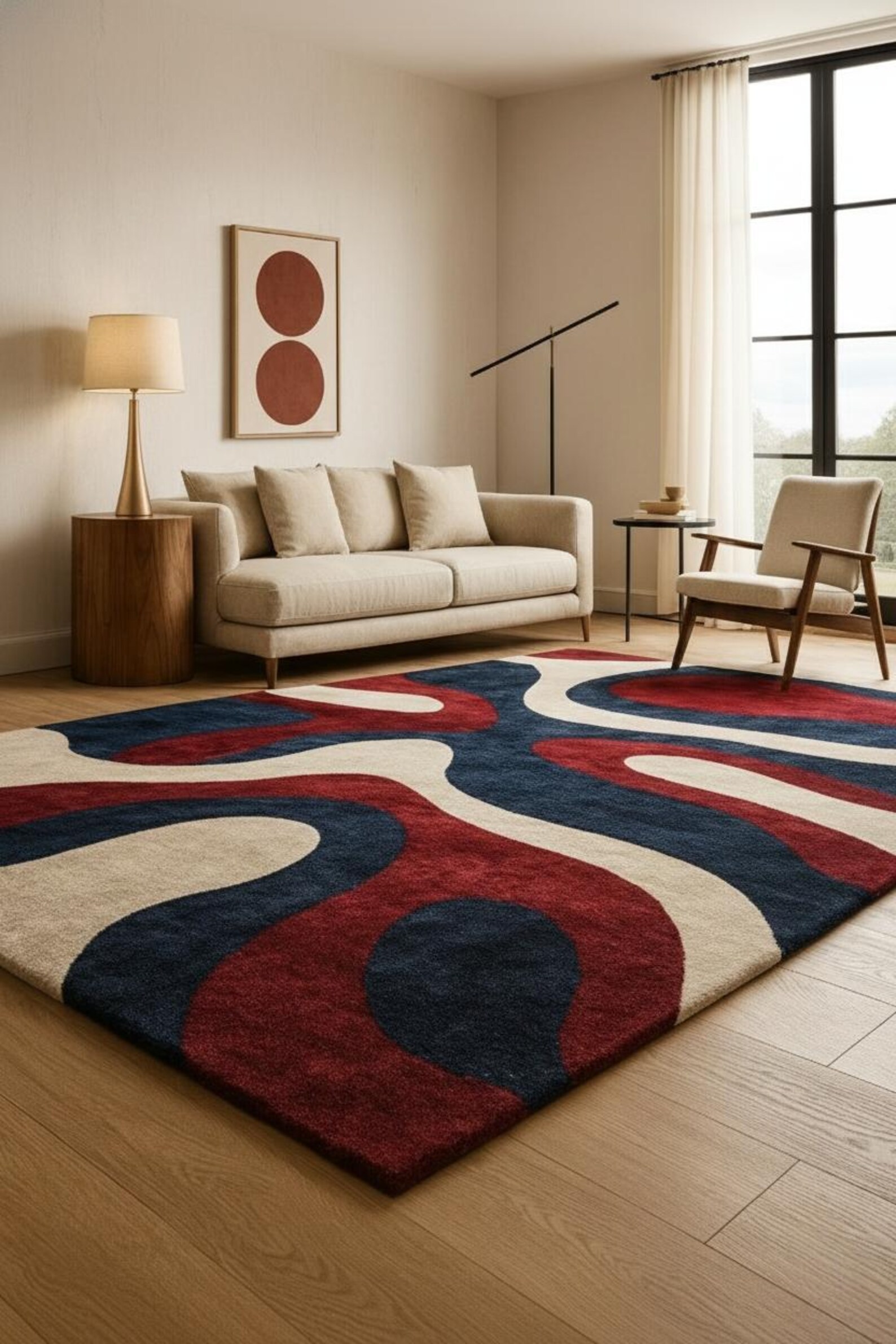 Navy and Red Tufted Rug | Modern Abstract Area Carpet - Etsy
