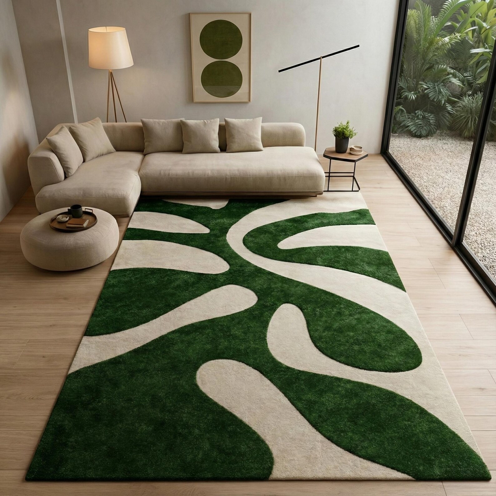 Green Organic Tufted Rug | Modern Pattern Area Carpet - Etsy