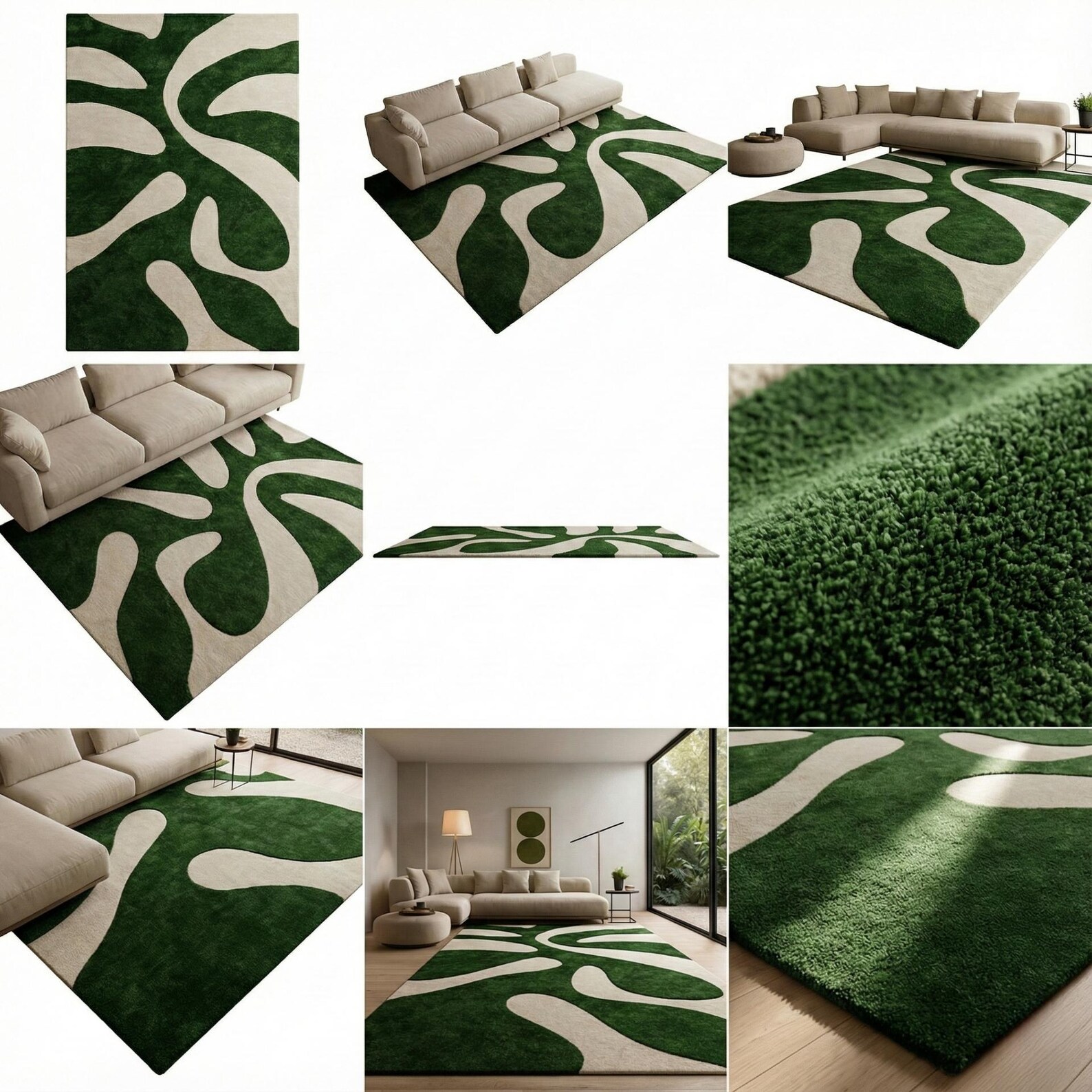 Green Organic Tufted Rug | Modern Pattern Area Carpet - Etsy