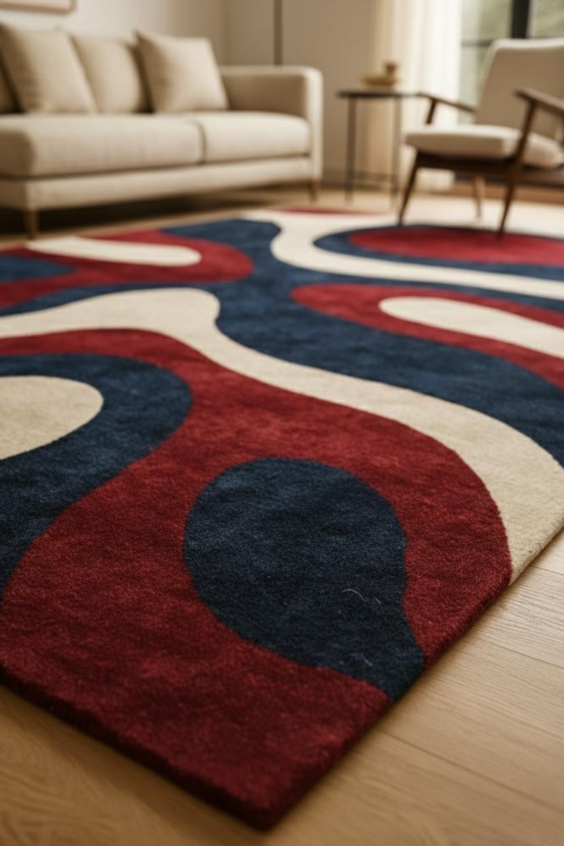 Navy and Red Tufted Rug | Modern Abstract Area Carpet - Etsy
