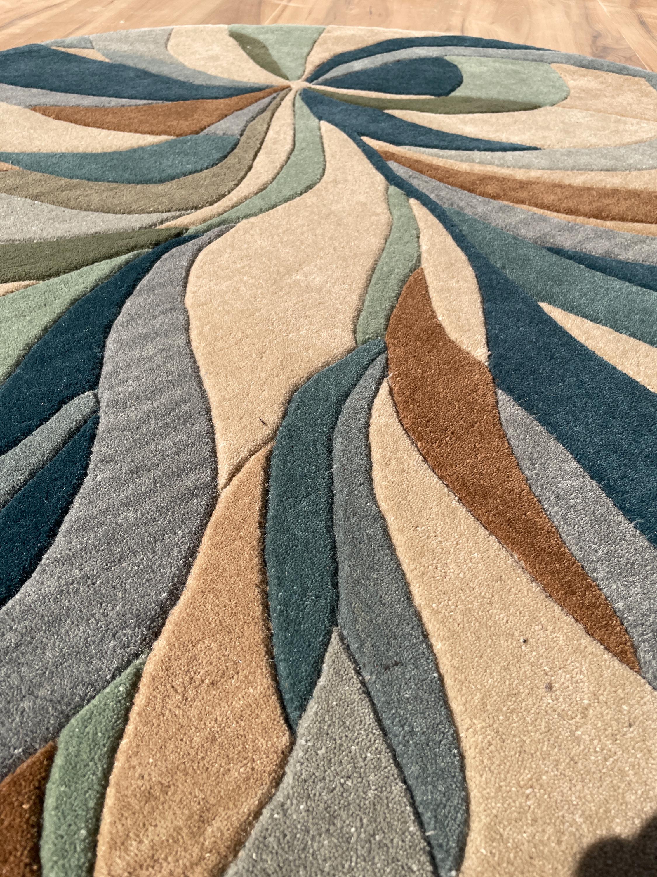 Abstract Round Rug, Modern Tufted Area Rug, Handmade Boho Carpet ...