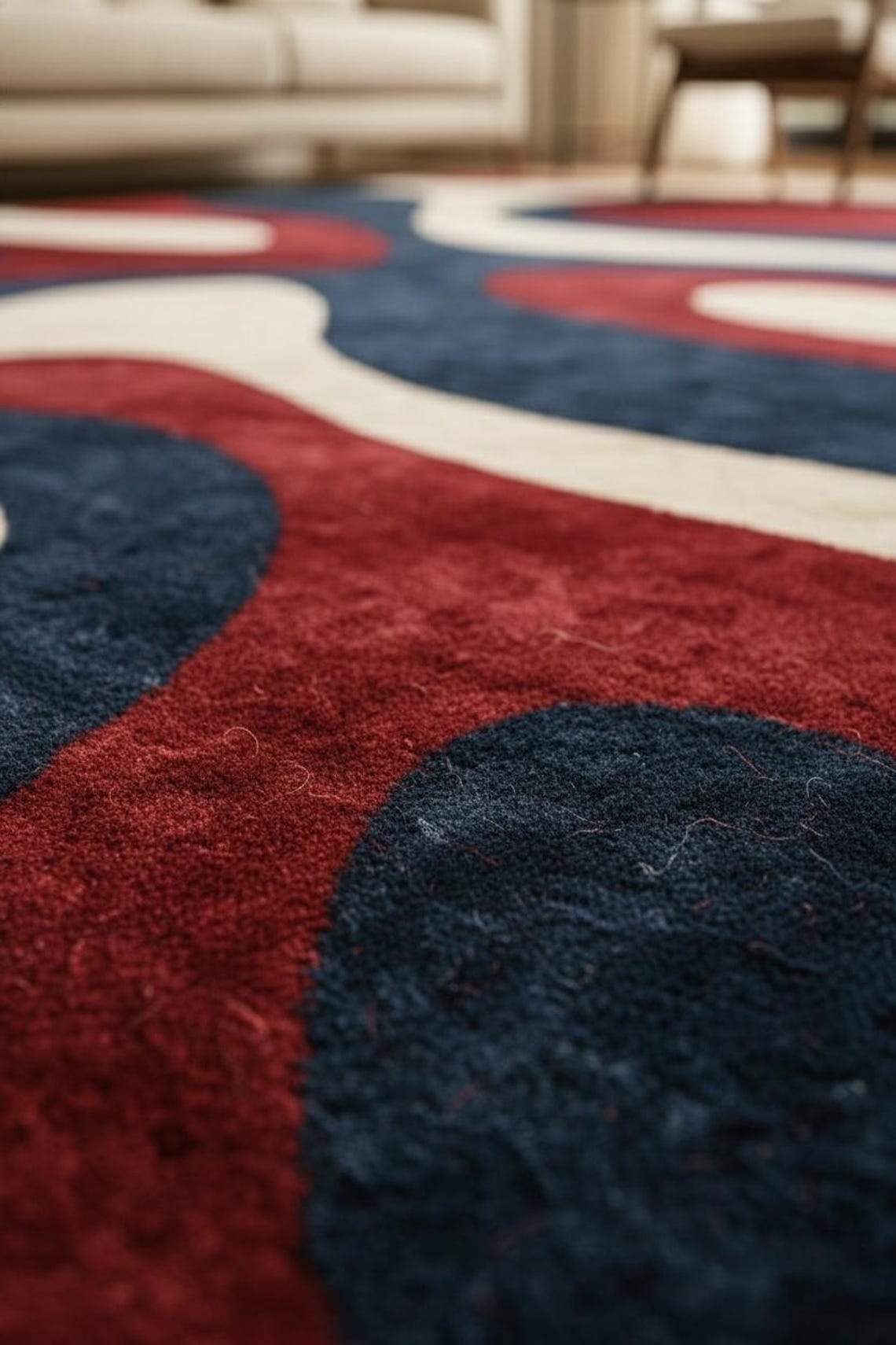 Navy and Red Tufted Rug | Modern Abstract Area Carpet - Etsy