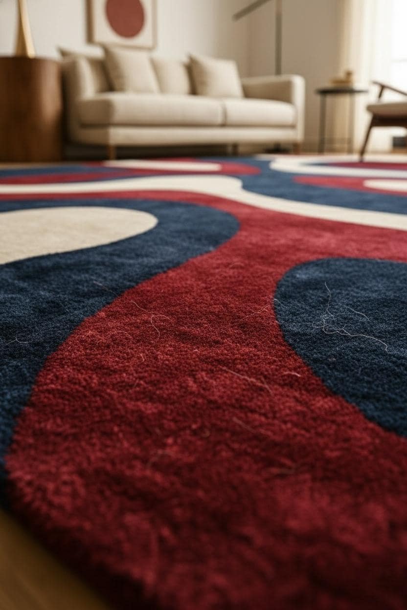 Navy and Red Tufted Rug | Modern Abstract Area Carpet - Etsy