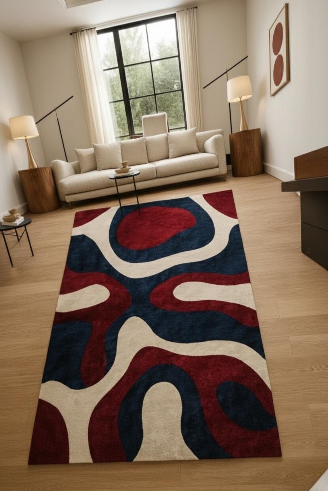 Navy and Red Tufted Rug | Modern Abstract Area Carpet - Etsy