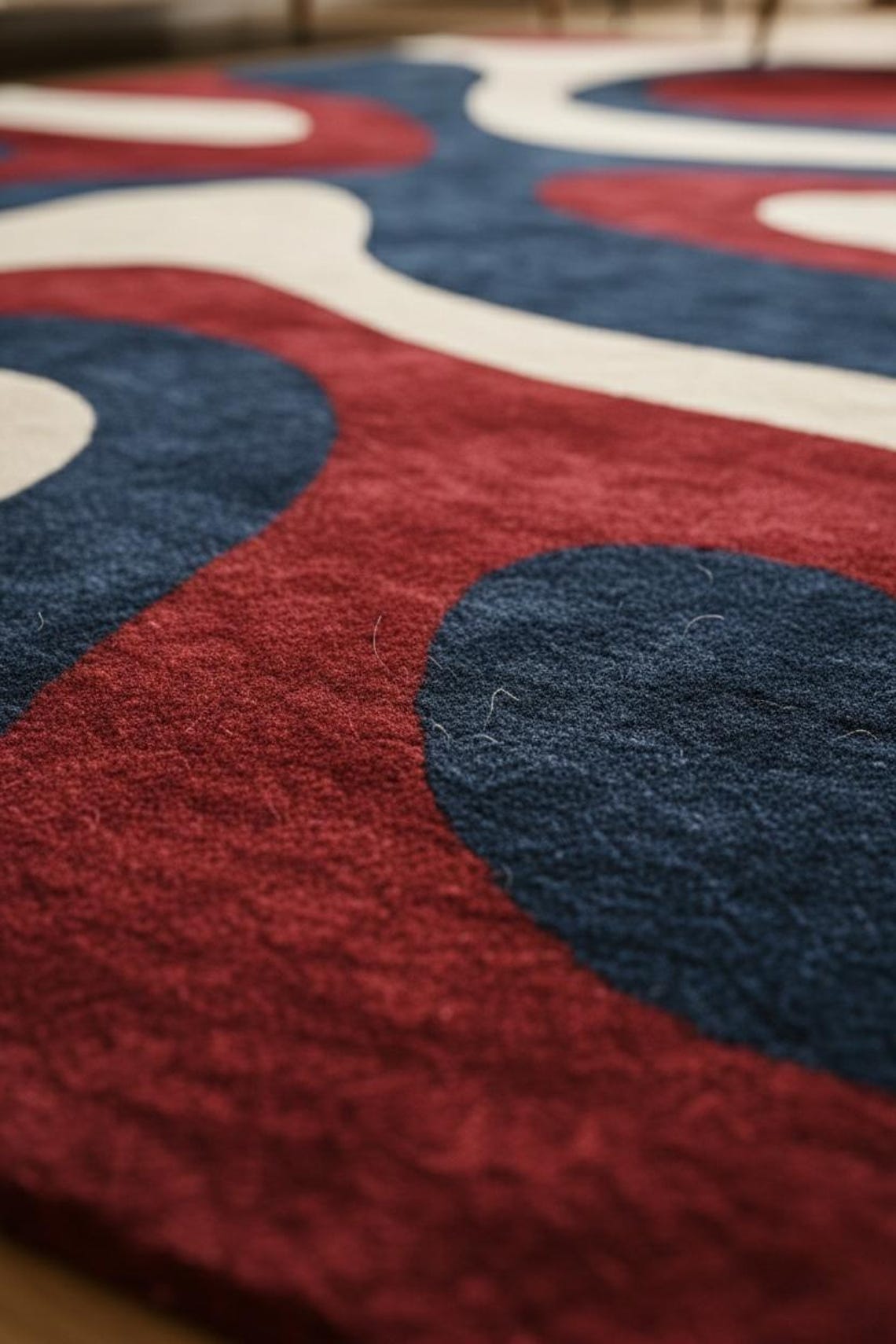 Navy and Red Tufted Rug | Modern Abstract Area Carpet - Etsy