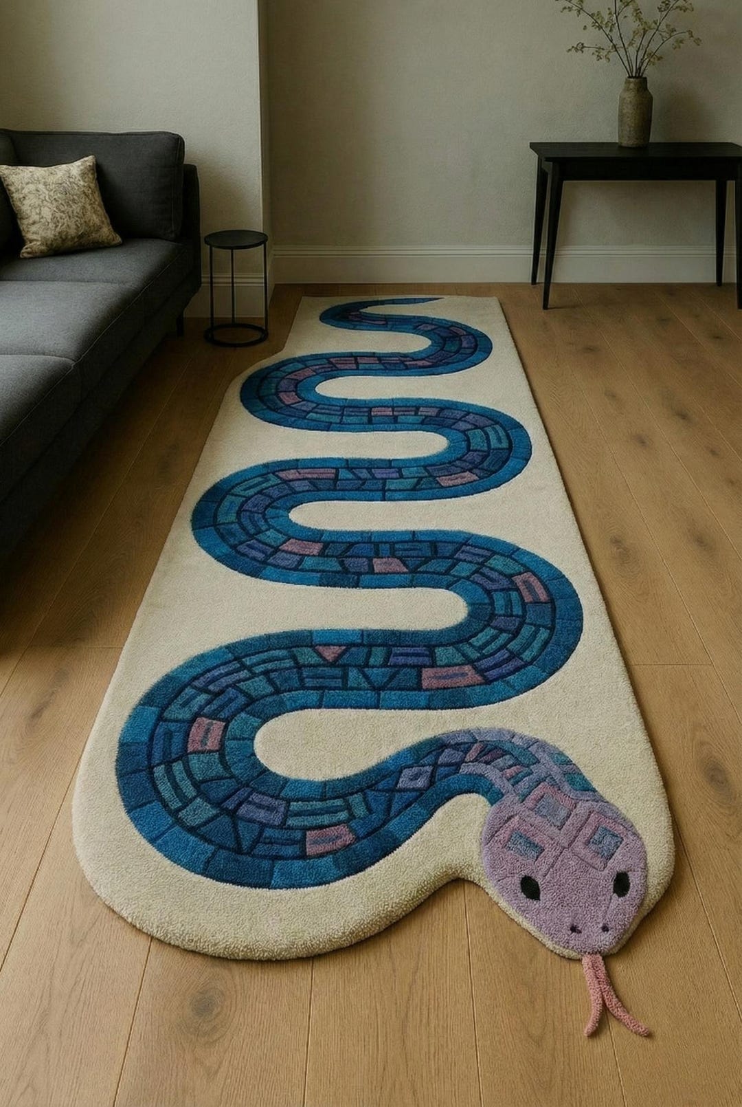 Snake Runner Rug Mosaic Serpent Rug Artistic Hallway Runner Unique ...