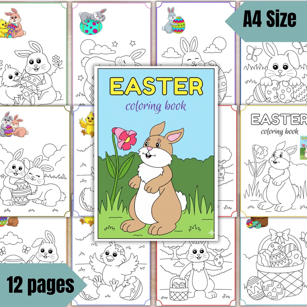 Bunny Easter Coloring Book, Kids Activity Pages, Preschool Activity (A4 ...