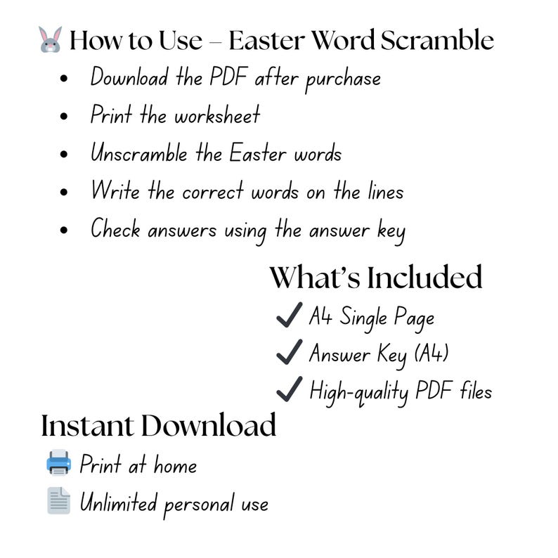 Easter Word Scramble Game | Kids Activity, Printable PDF - Etsy