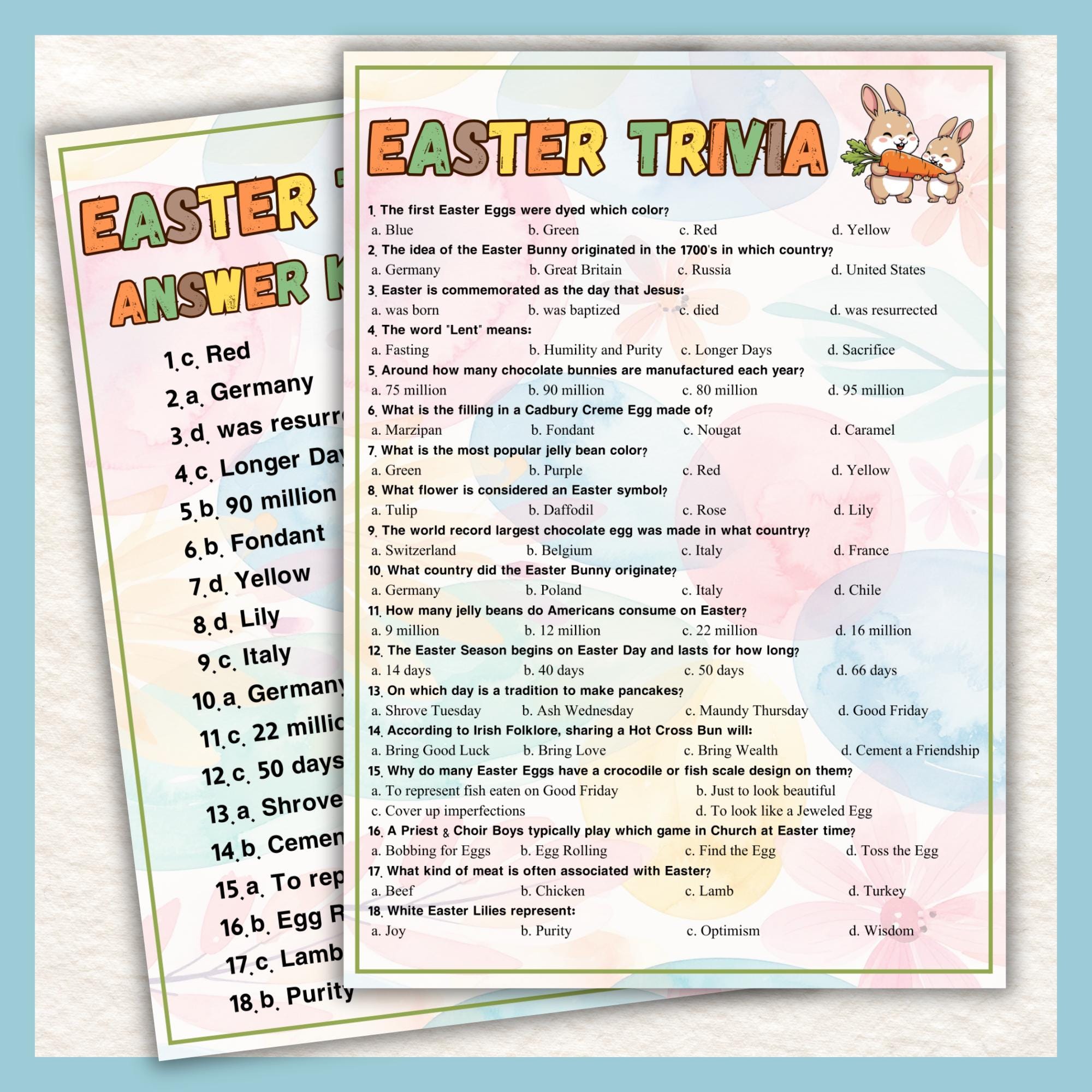 Easter Trivia Game Printable | Fun Holiday Party Game for Kids ...