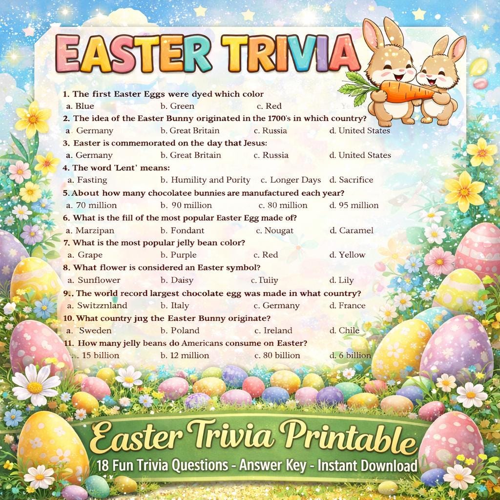 Easter Trivia Game Printable | Fun Holiday Party Game for Kids ...
