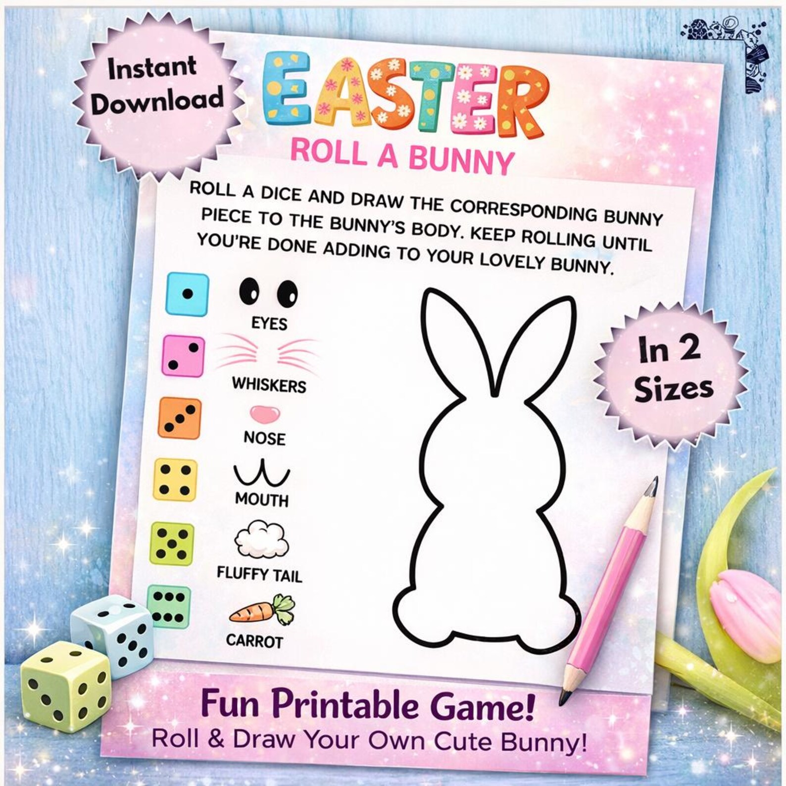 Roll a Bunny Easter Game | Fun Family Easter Activity (instant Download ...