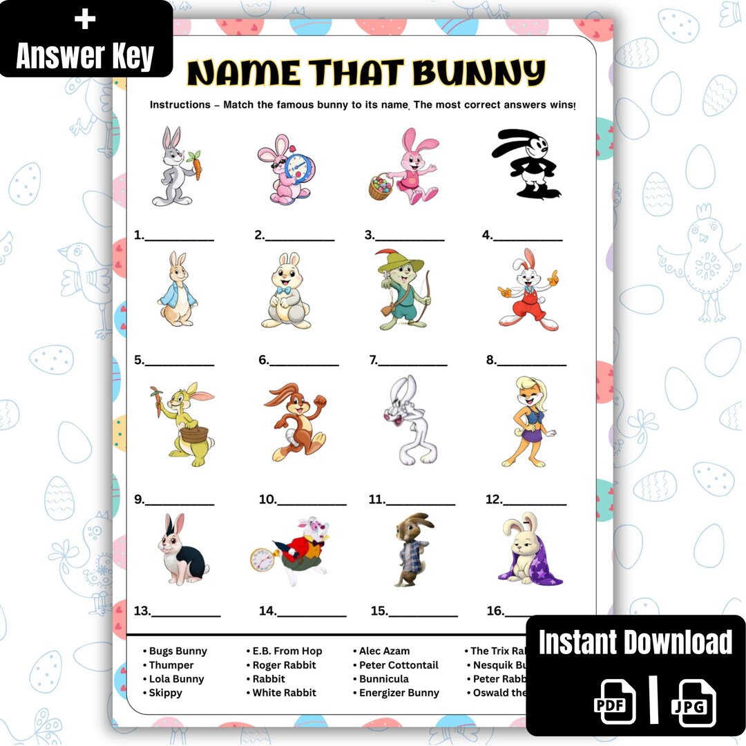 Easter Name That Bunny Game | Printable Easter Party Activity (PDF ...