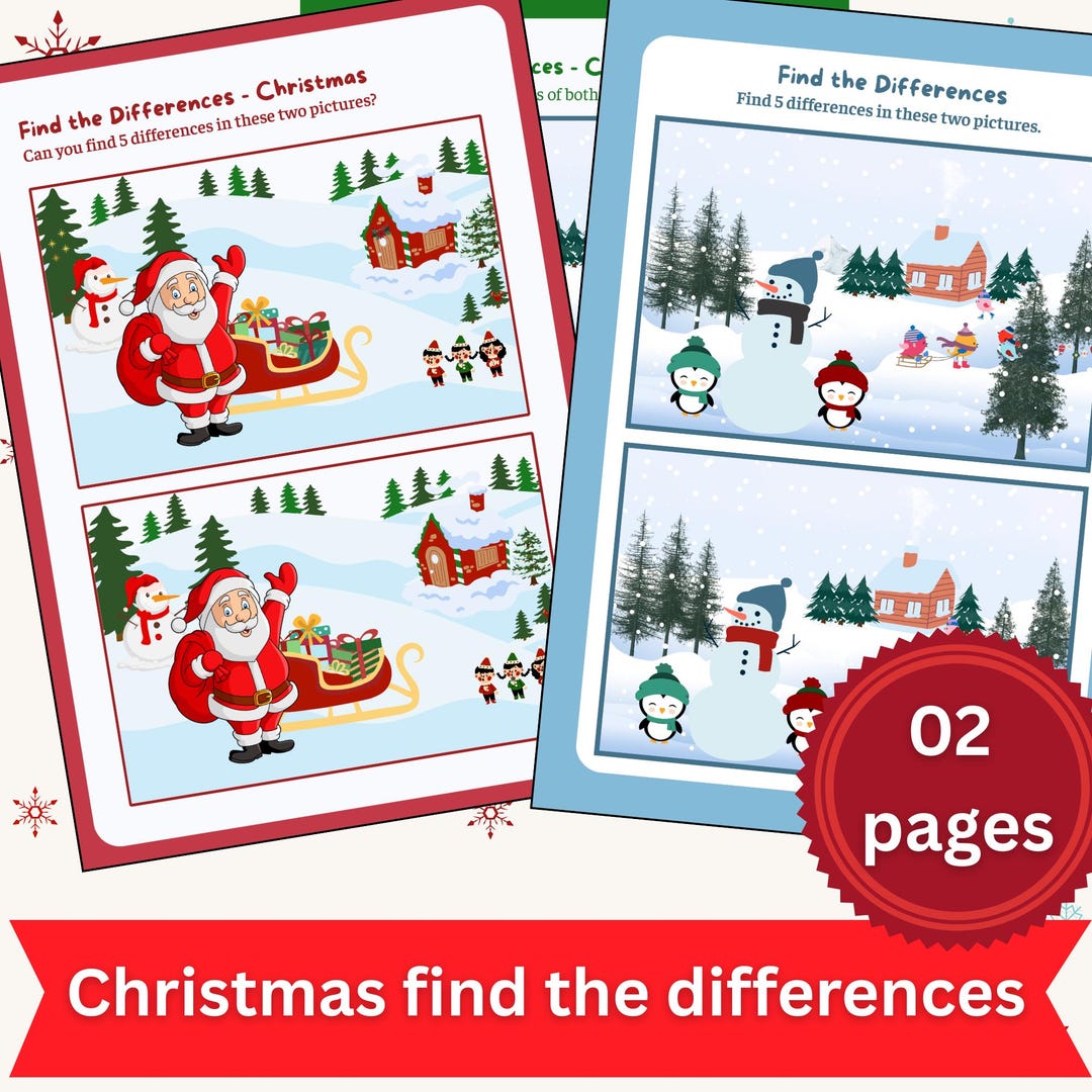 Christmas Find the Difference Printable | 2 Pages + Answer Key | Kids ...
