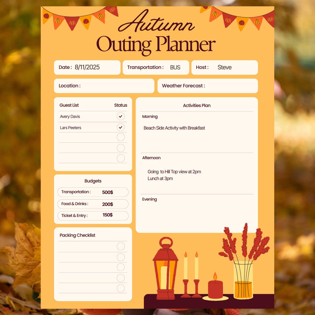 Autumn Outing Planner | Printable & Editable Fall Trip Planner ...
