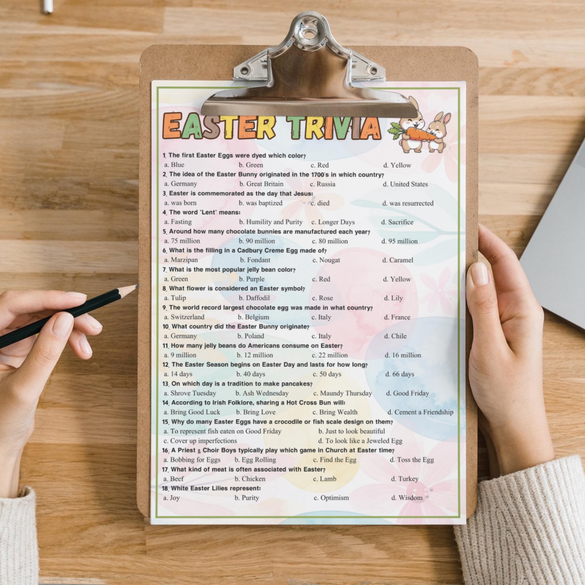 Easter Trivia Game Printable | Fun Holiday Party Game for Kids ...