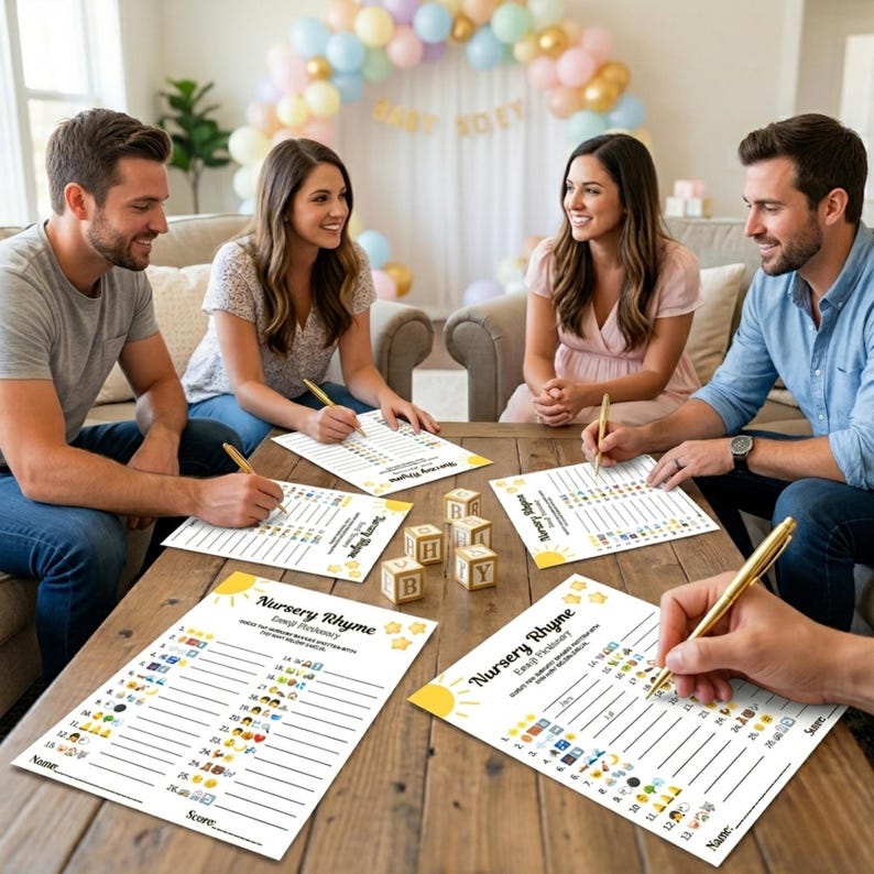 Nursery Rhymes Emoji Game Printable | Baby Shower Emoji Pictionary ...