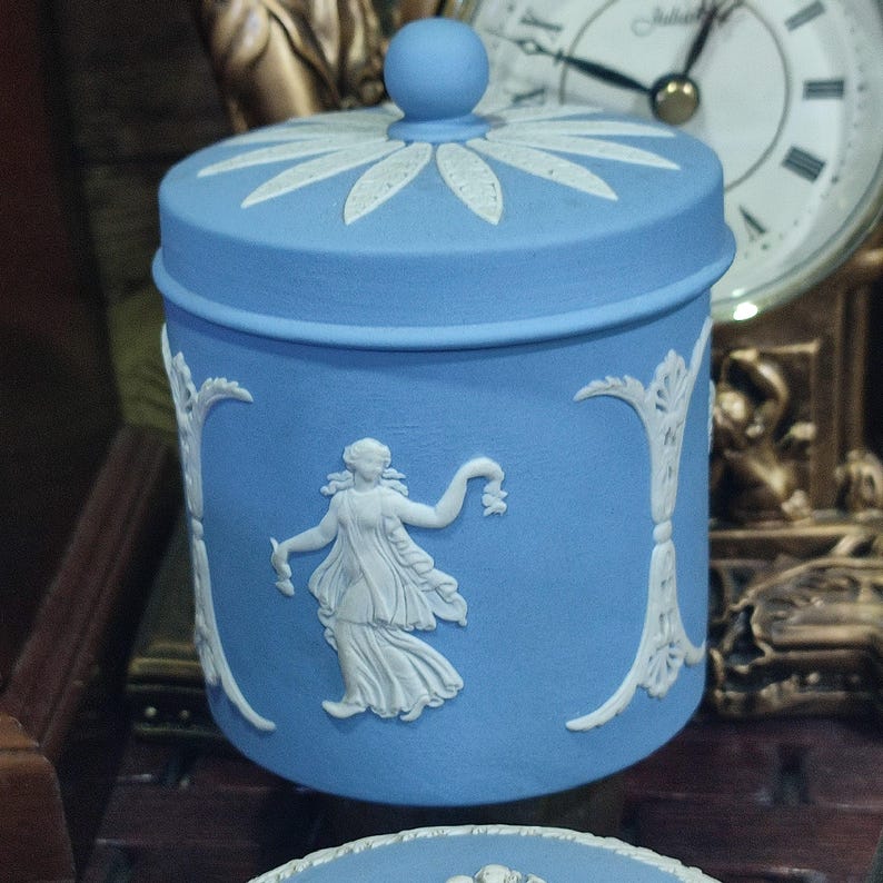Selection Wedgwood Jasperware Powder Blue Trinket,vases, Plates,jars ...