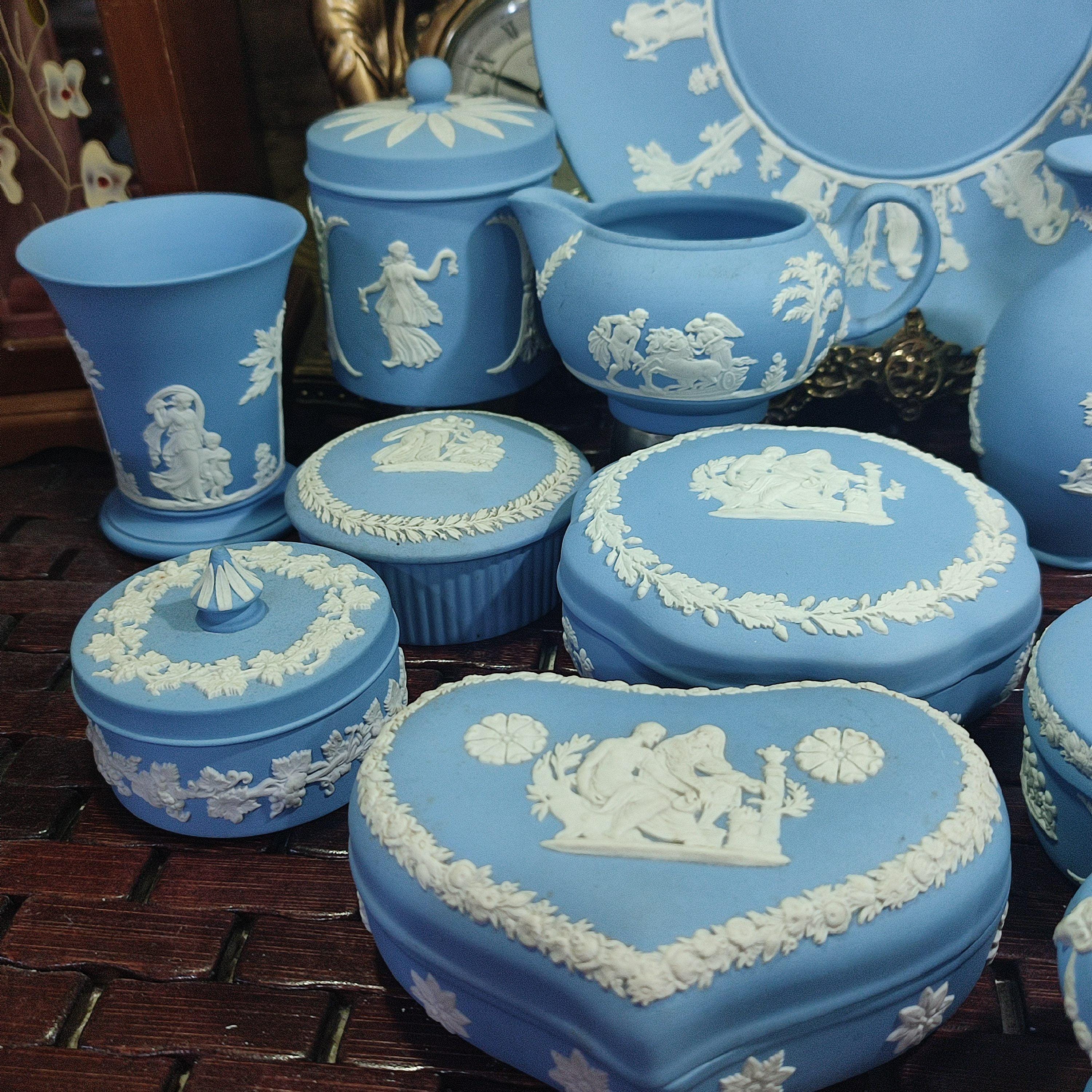 Selection Wedgwood Jasperware Powder Blue Trinket,vases, Plates,jars ...