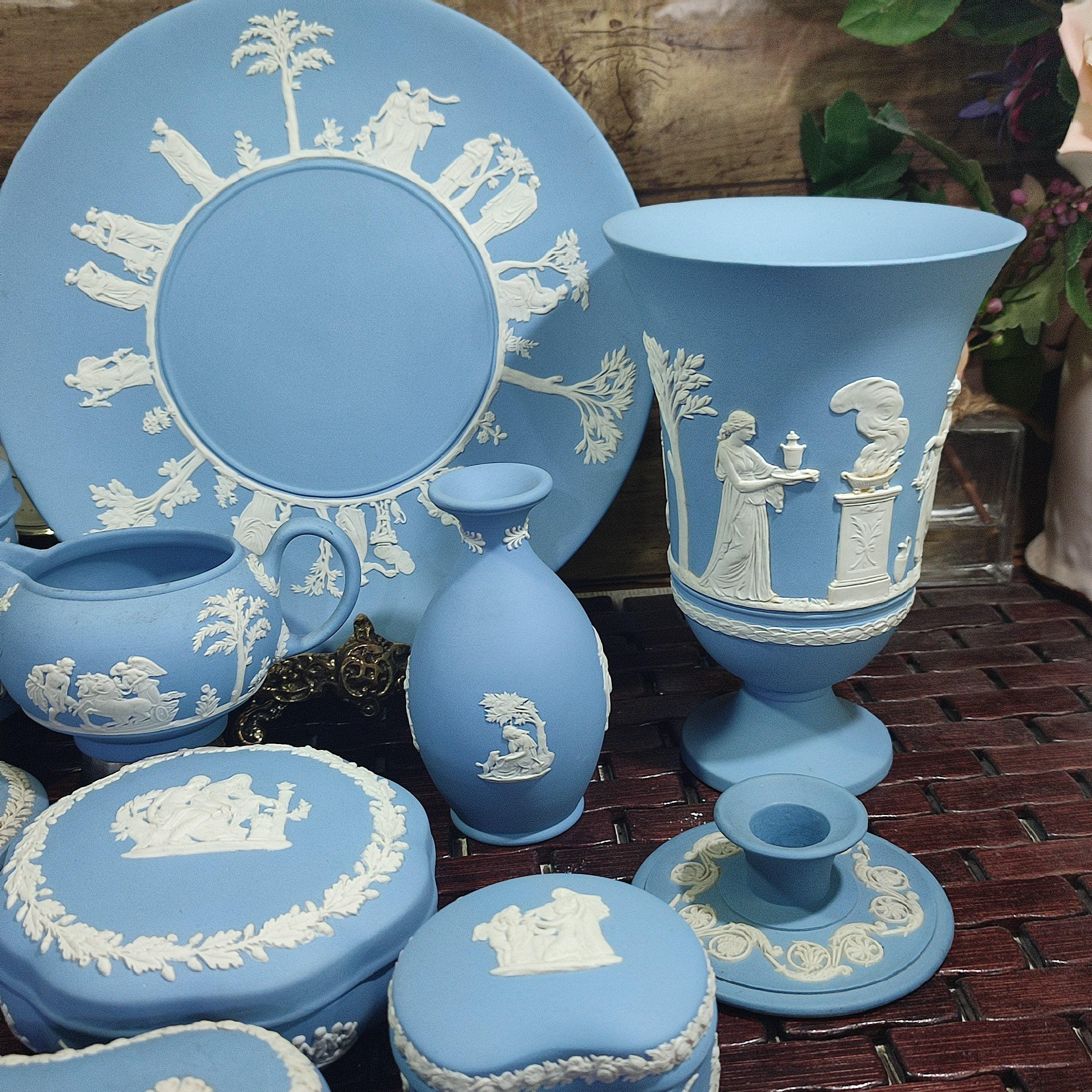 Selection Wedgwood Jasperware Powder Blue Trinket,vases, Plates,jars ...