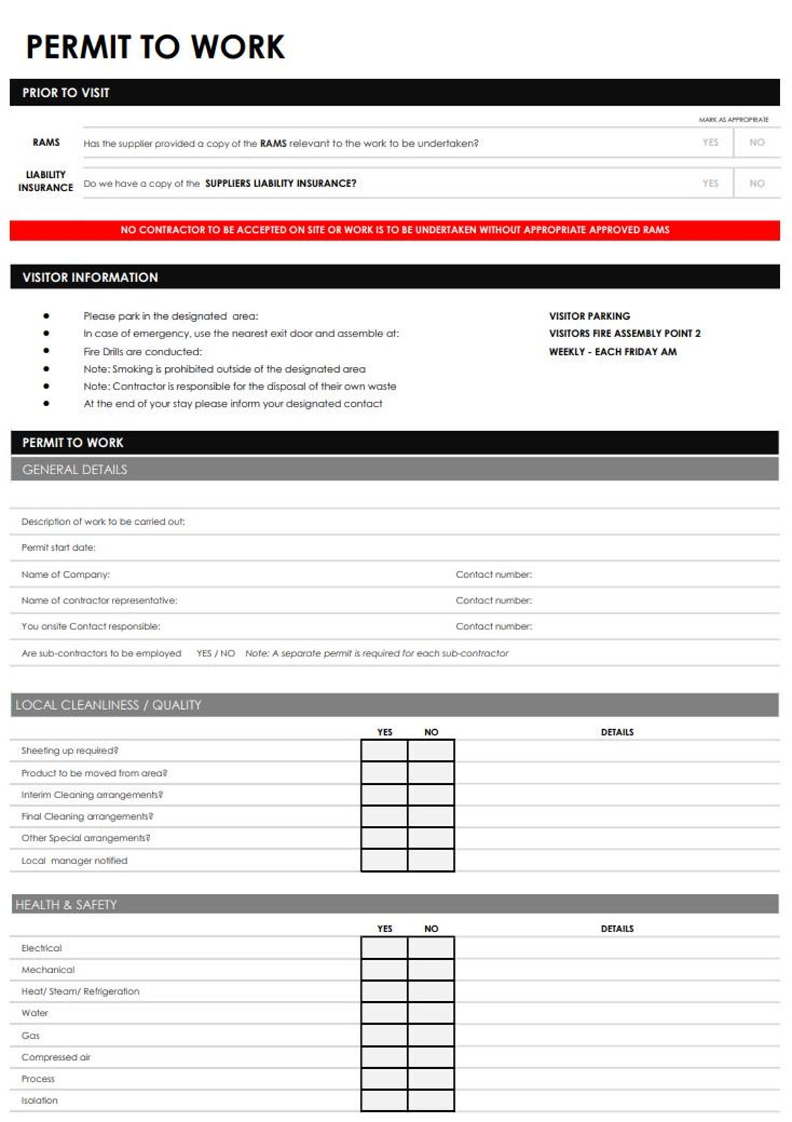 Permit to Work - PDF & Excel Form - Etsy