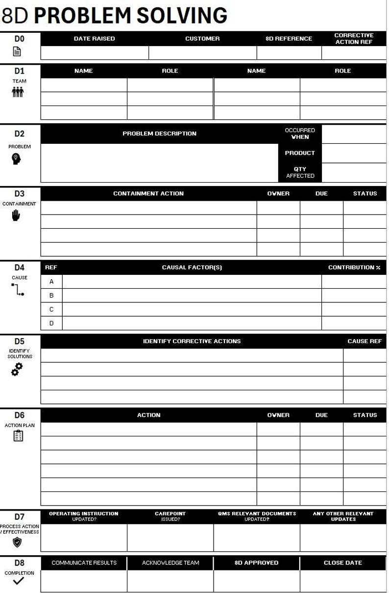 8D Problem Solving Template - Excel Template - Etsy
