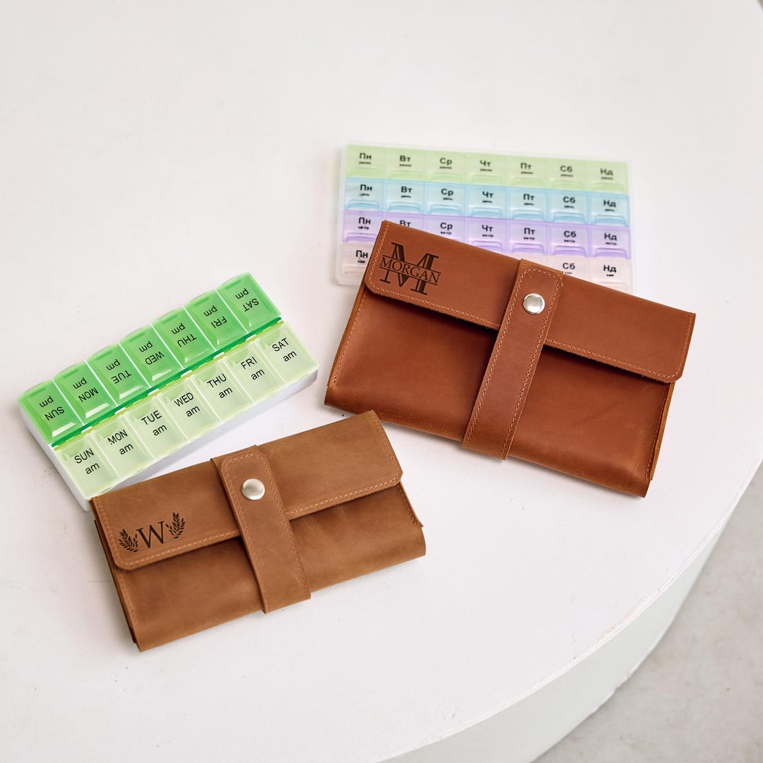Custom Leather Pill Box Case, Personalized Pill Case, Leather Pill ...