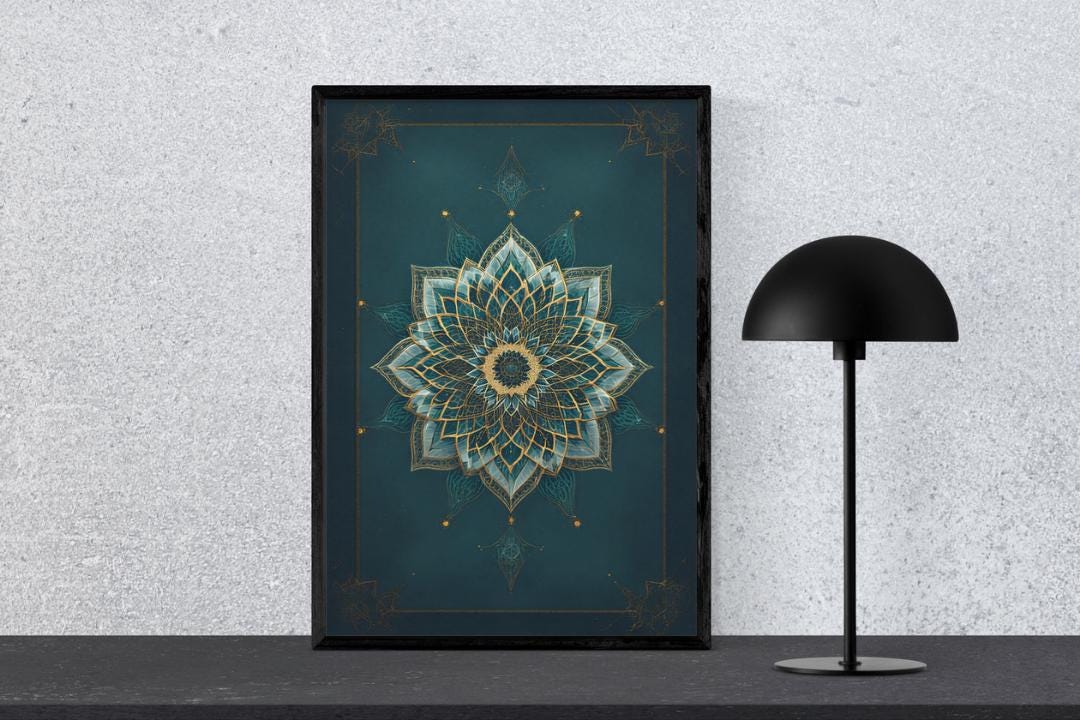 Ottoman Sacred Geometry Art Print: Turquoise & Gold Islamic Pattern - Etsy