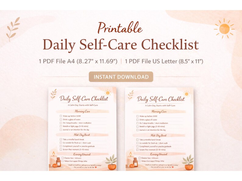 Printable Self-care Routine | Daily Checklist PDF | Mindfulness ...