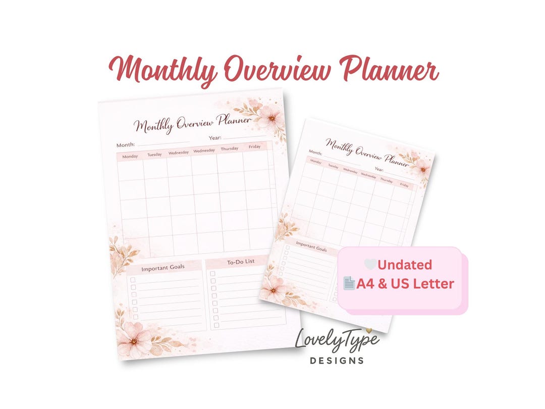 Monthly Planner Printable for Women | Minimal Monthly Overview ...