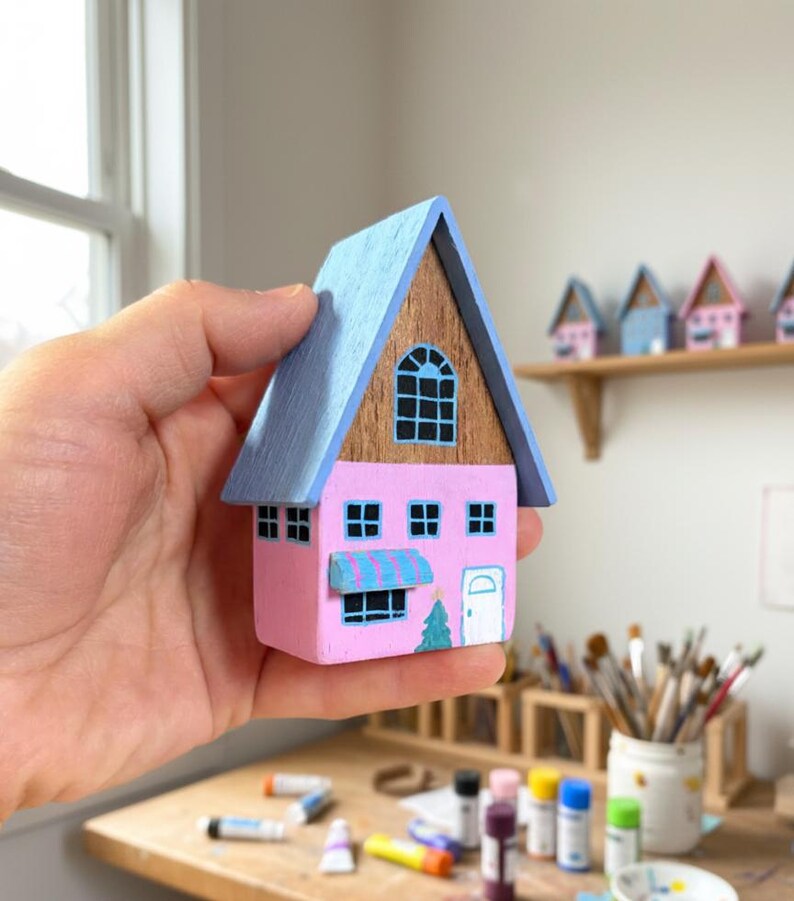 Set of 3 Miniature Wooden Houses – Handcrafted Vintage Nursery Cottage ...