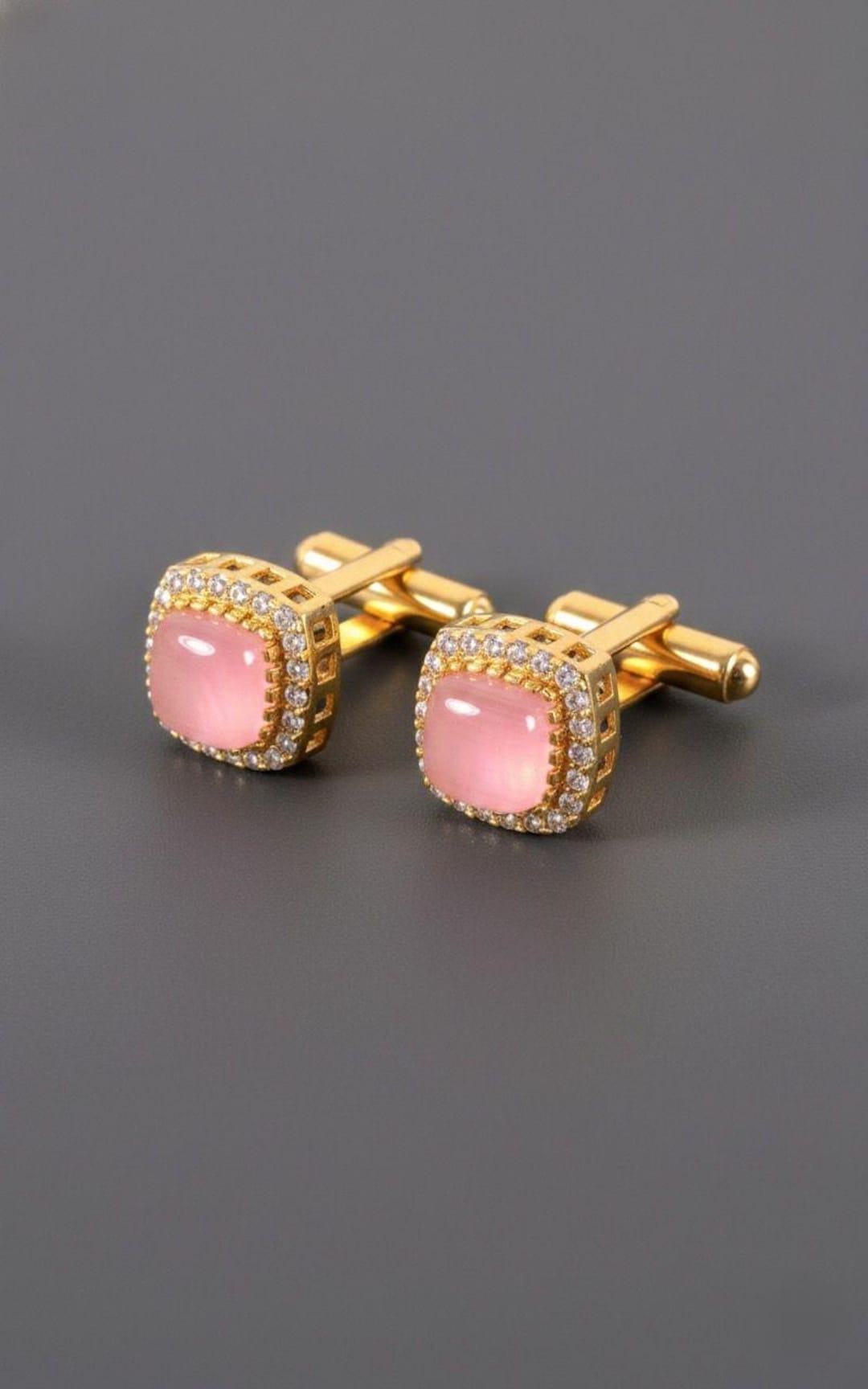 Rose Quartz Cufflinks for Men & Women, Zircon Border Luxury Formal ...