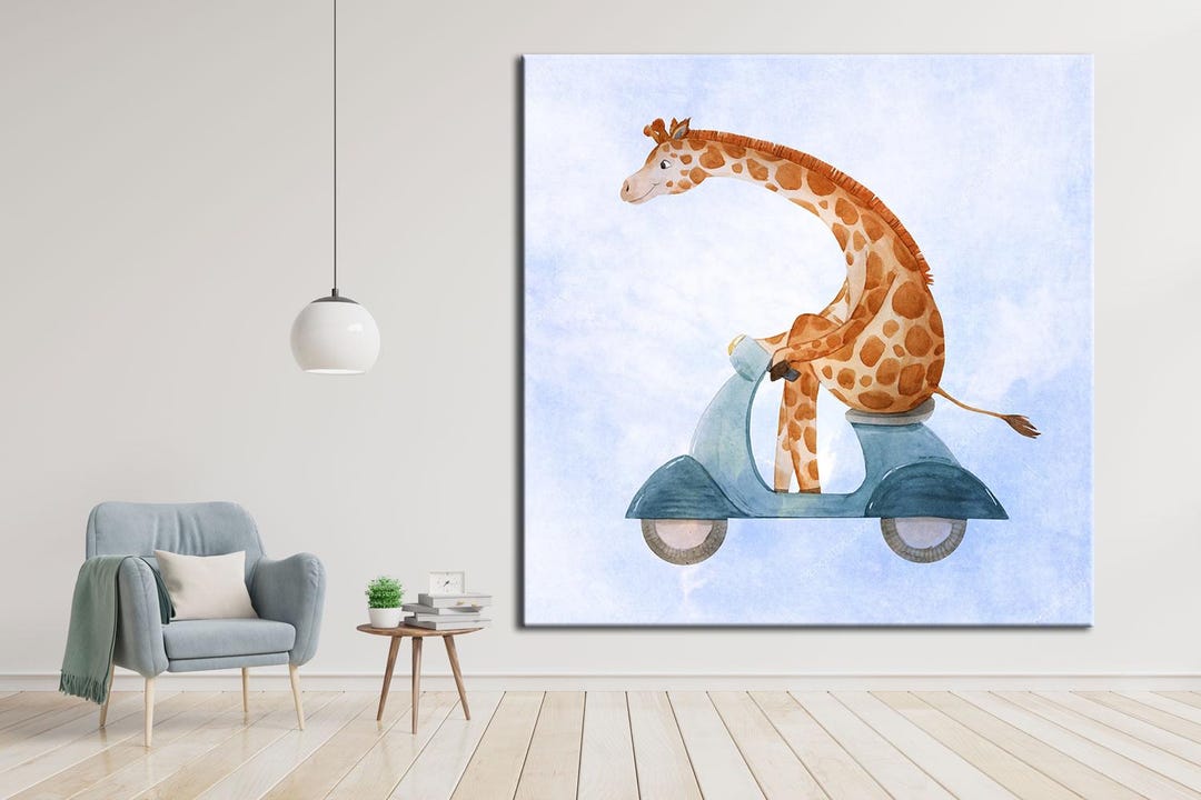 Giraffe on Vespa Art,kids Rooms Wall, Animal Pop Print,home Decore ...
