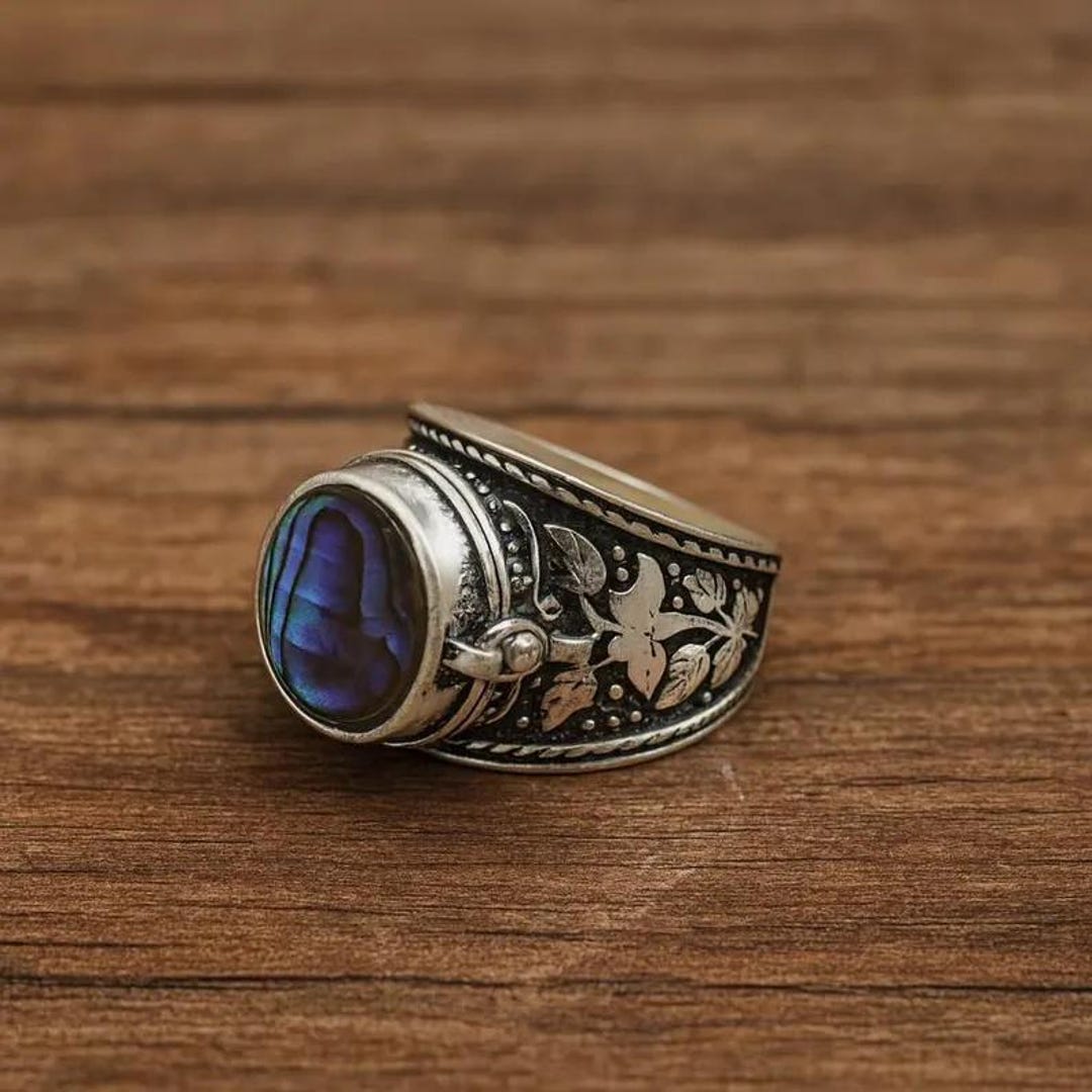 Vintage Poison Ring, Secret Compartment Ring, Oval Iridescent Stone ...