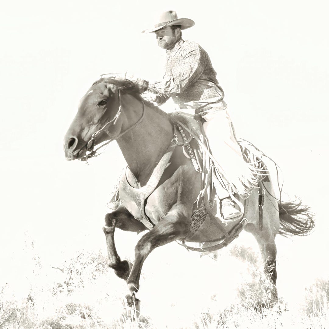 Rustic Cowboy Riding Horse - Vintage Western Art High-key Photography ...