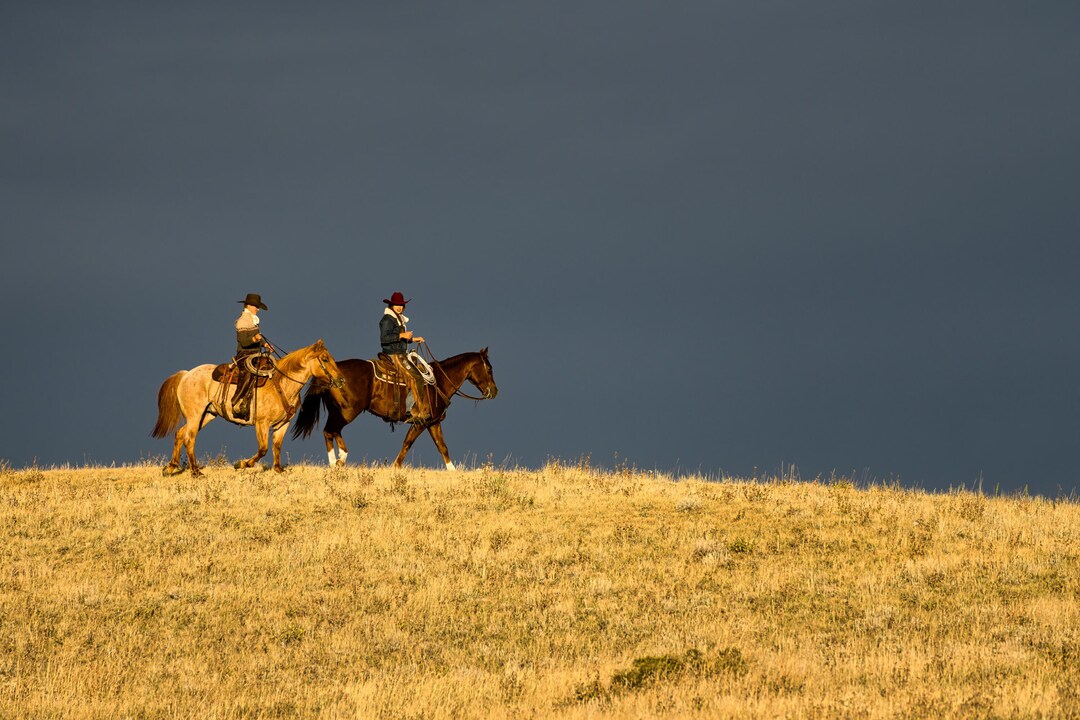 Cowgirls Riding on a Ridge at Sunset - Western Lifestyle Wall Print - Etsy