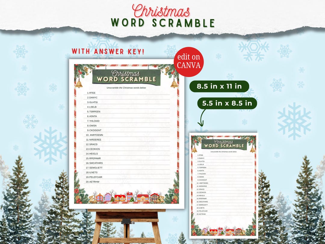 Christmas Word Scramble Game Printable Fun Winter Holiday Trivia ...