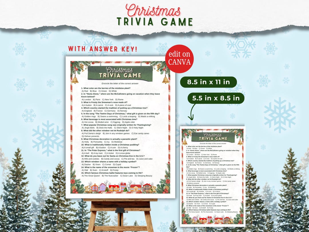 Christmas Trivia Game Printable Holiday Party Quiz Family Christmas ...