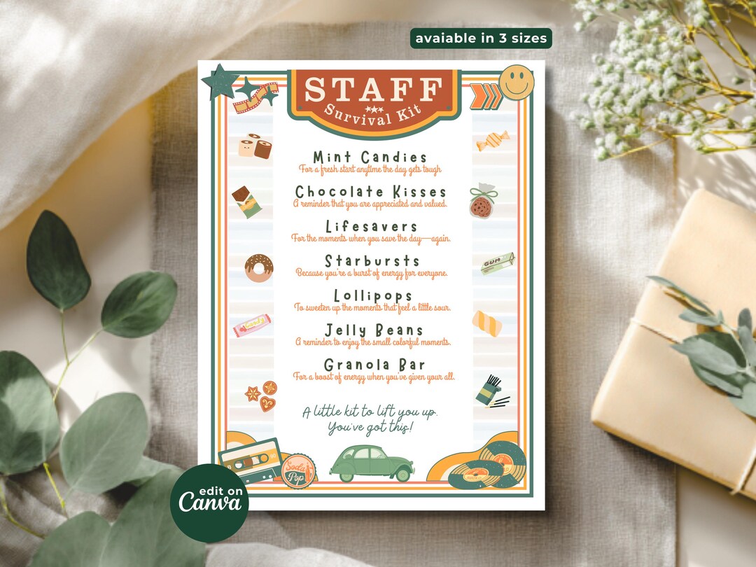 Retro Staff Survival Kit Printable Vintage Tag Office Supervisor ...