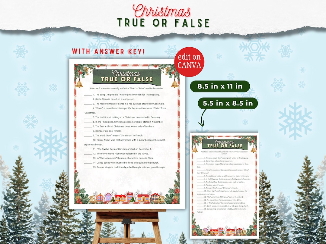Christmas True or False Game Printable Fun Winter Holiday Trivia ...