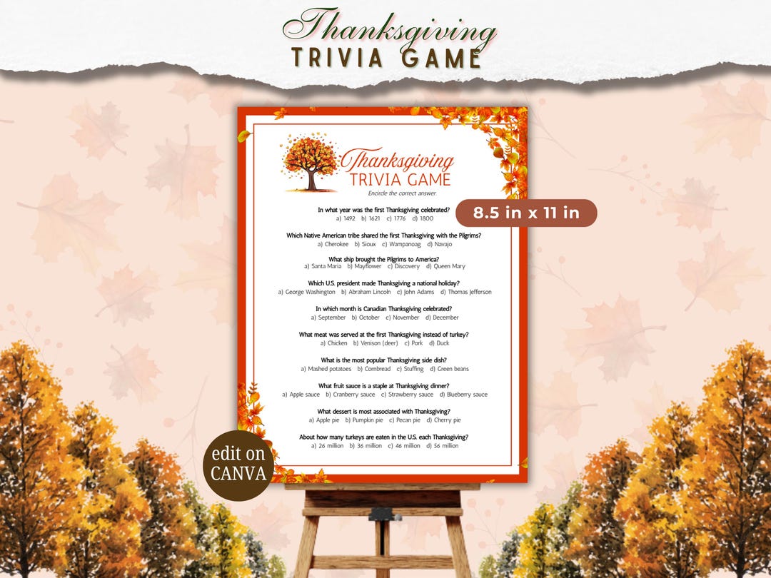 Thanksgiving Trivia Game Fall Printable Game Thanksgiving Family Trivia ...