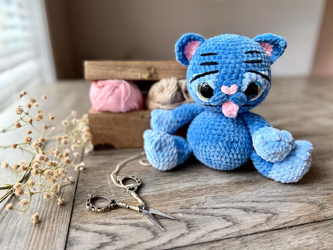 Crocheted KPDH Inspired Plushie - Silly Blue Tiger | Blue Tiger Plush ...