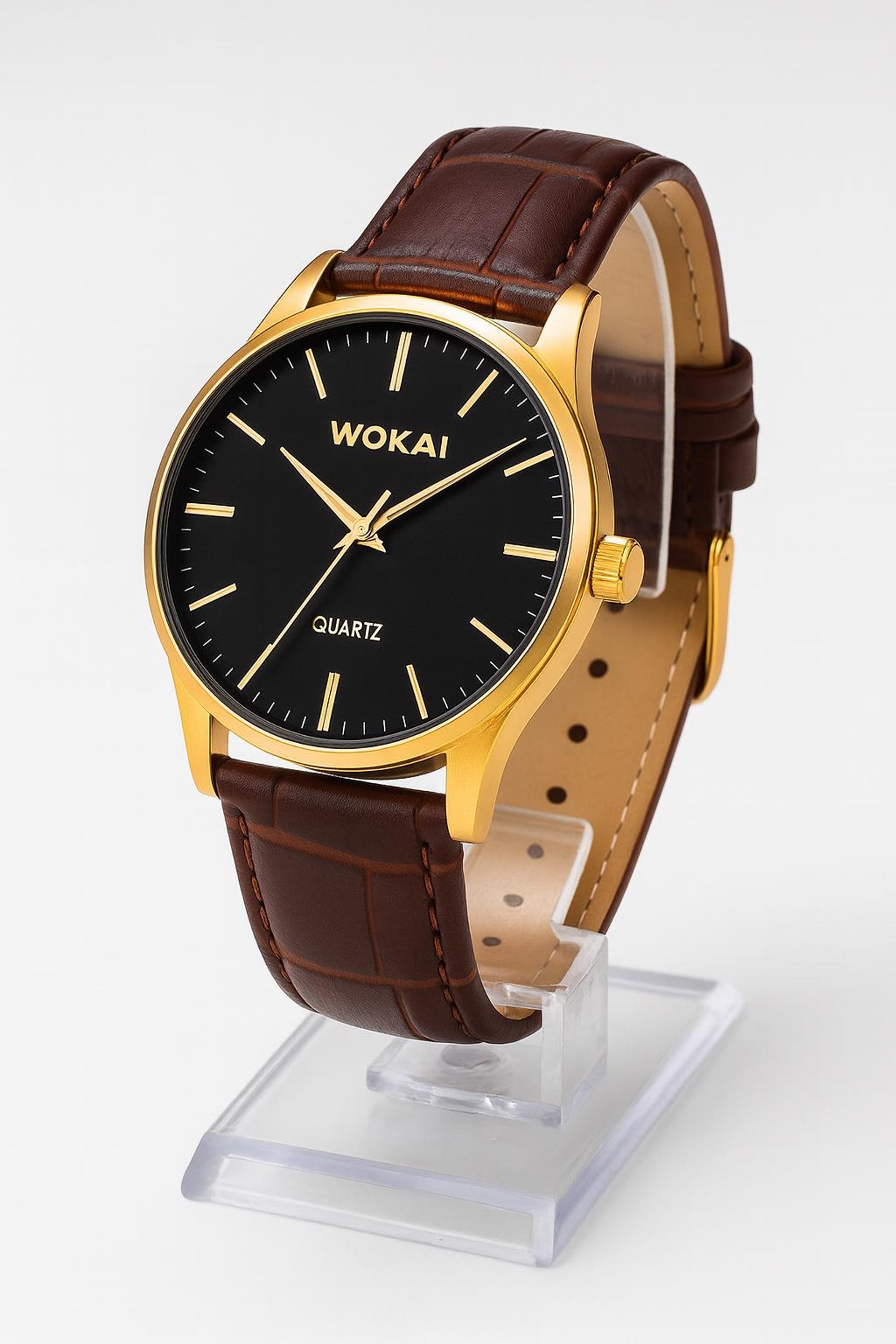 WOKAI Gold & Black Quartz Watch - Crocodile Leather Strap - Etsy