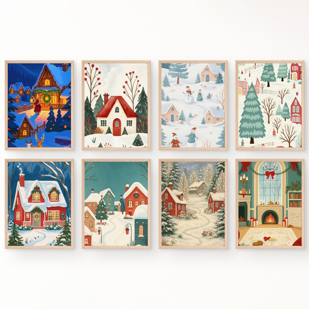 Cozy Winter Poster Set of 8, Christmas Prints, Nursery Winter Decor ...